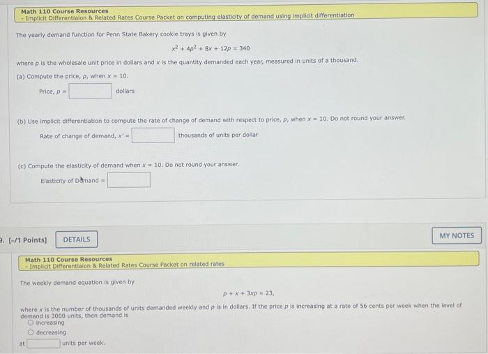 Solved Math 110 Course Resources - Implicit Differentiaion | Chegg.com