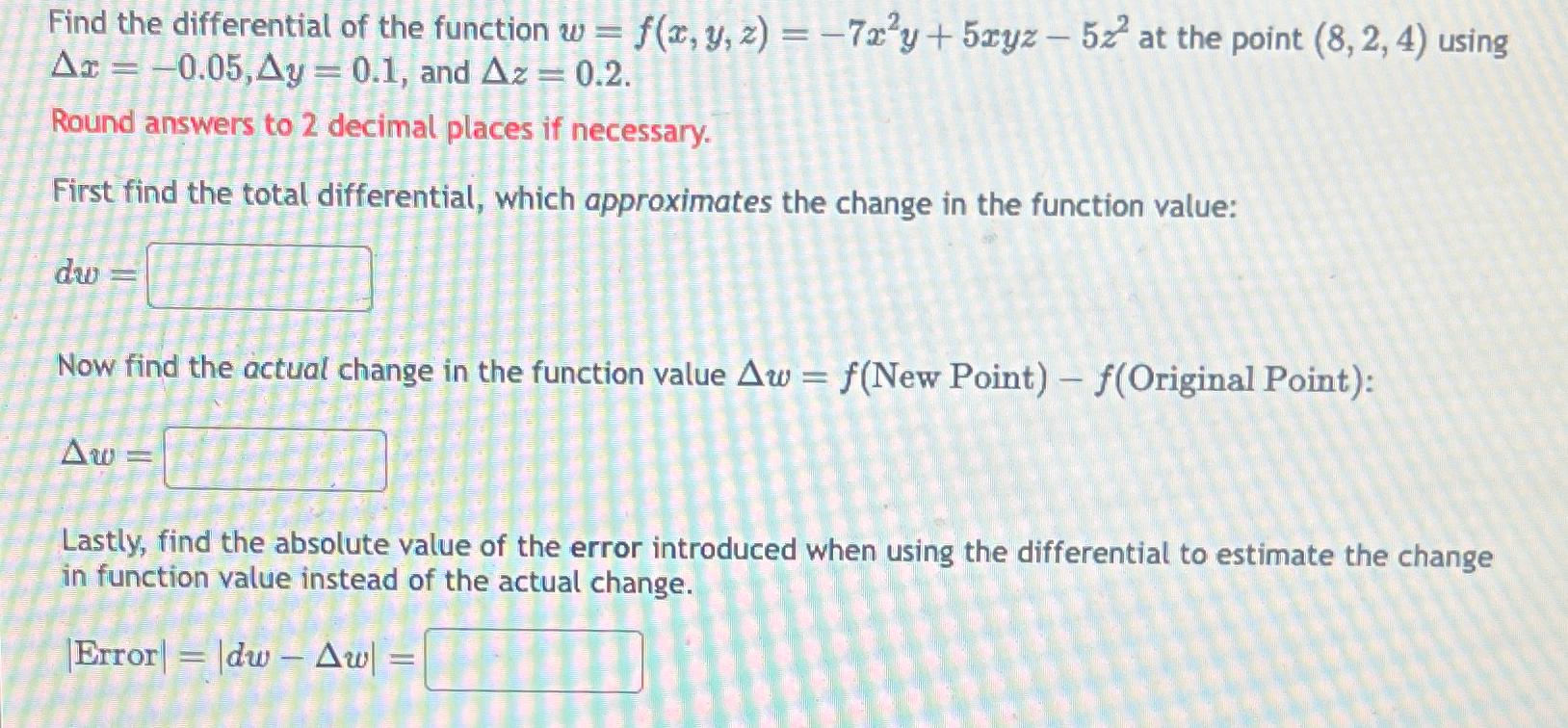 Solved Find the differential of the function | Chegg.com