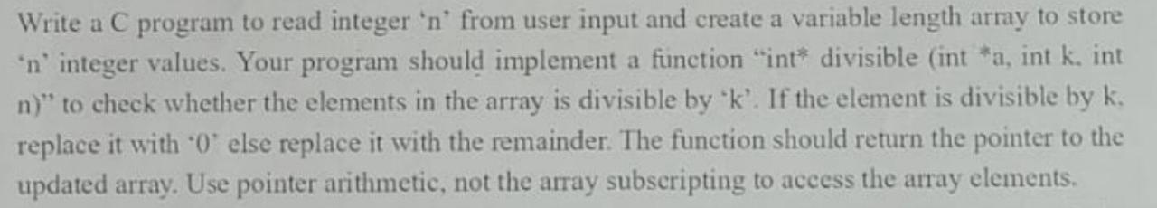 Solved Write a C program to read integer 'n' from user input | Chegg.com