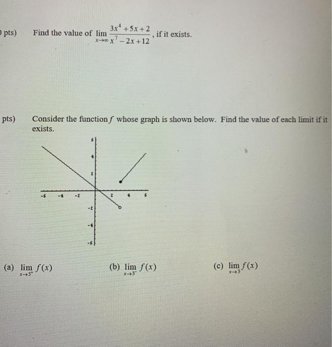 Solved pts) 3x4 +5x+2 Find the value of lim *+ x - 2x +12 if | Chegg.com