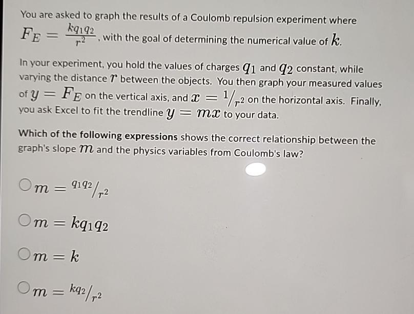 Solved You are asked to graph the results of a Coulomb | Chegg.com