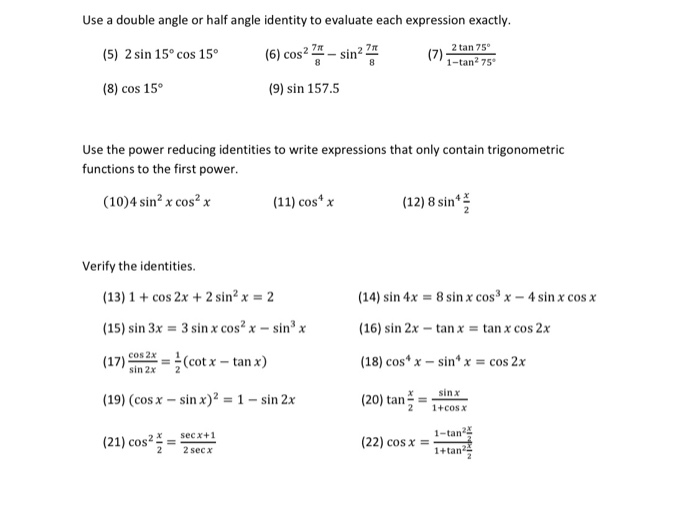 Solved Use a double angle or half angle identity to evaluate | Chegg.com