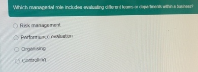 Solved Which managerial role includes evaluating different | Chegg.com