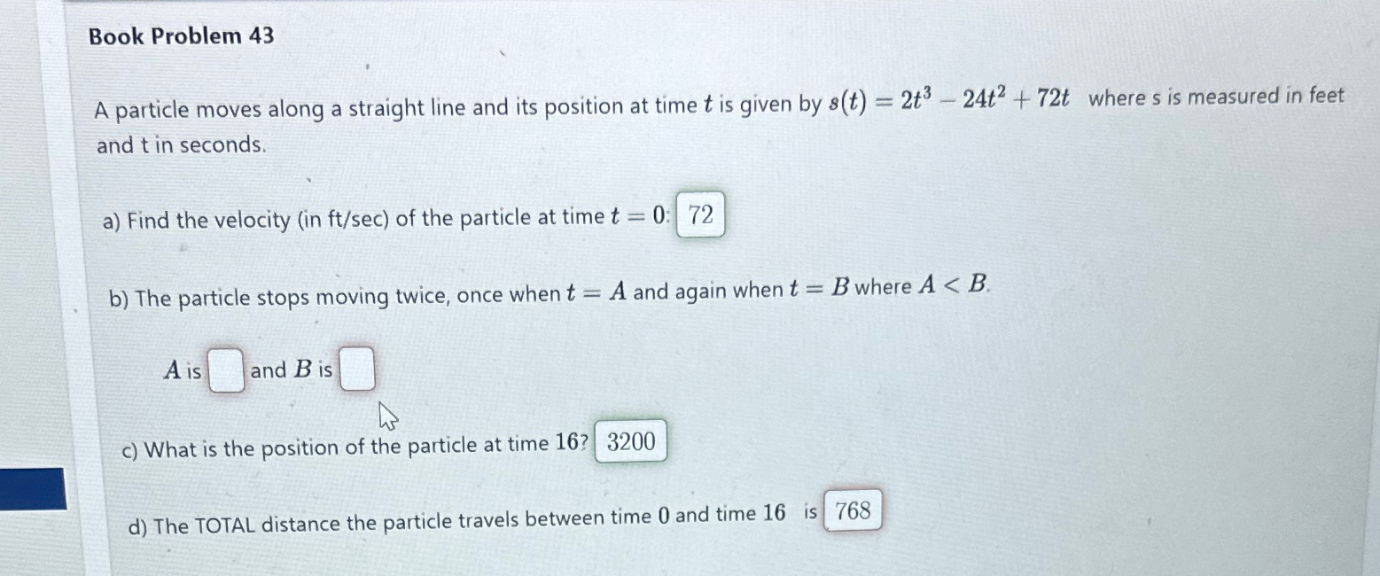 Solved Book Problem 43A particle moves along a straight line | Chegg.com