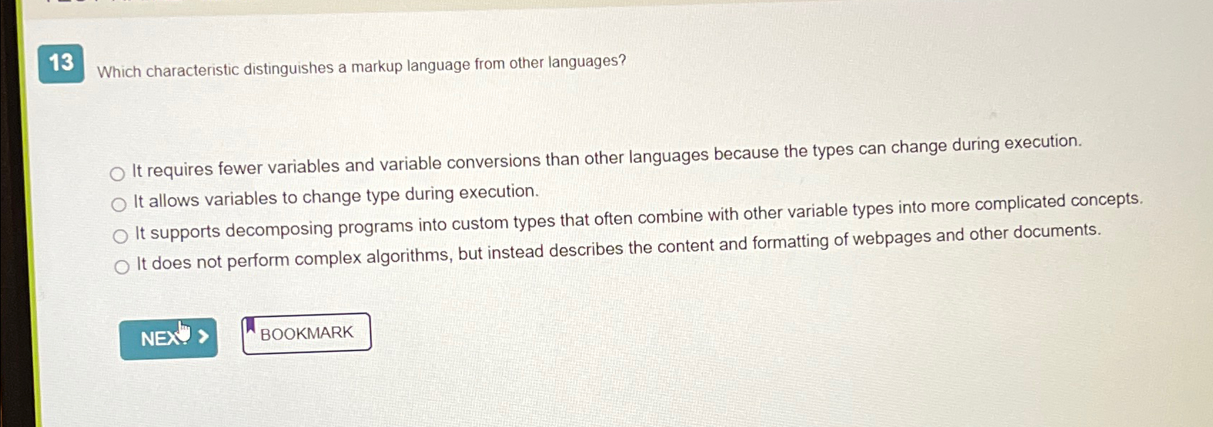 Solved 13 ﻿Which characteristic distinguishes a markup | Chegg.com