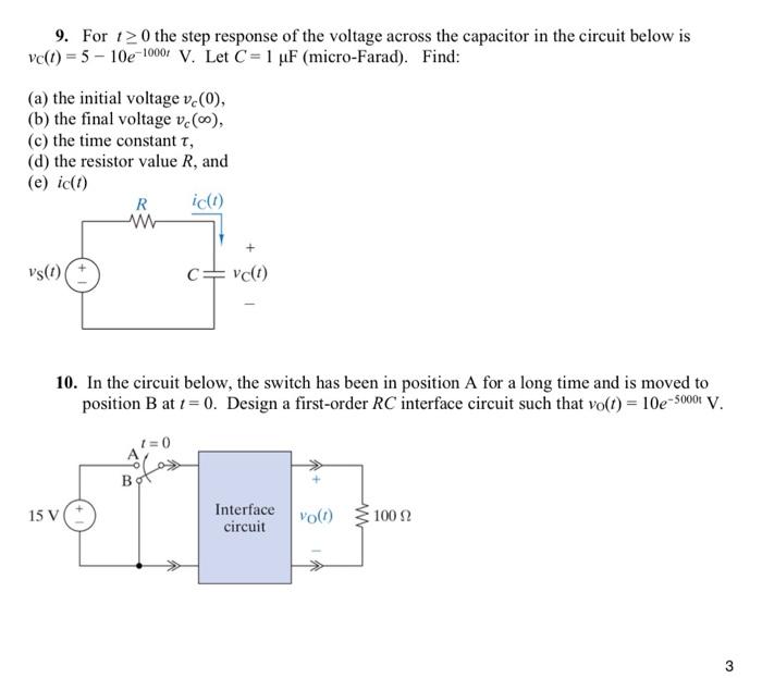 Solved 9. For t≥0 the step response of the voltage across | Chegg.com