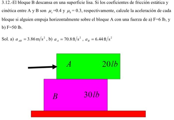Solved 3.12.-El bloque B descansa en una superficie lisa. Si | Chegg.com Solved 3.12.-El bloque B descansa en una superficie lisa. Si | Chegg.com