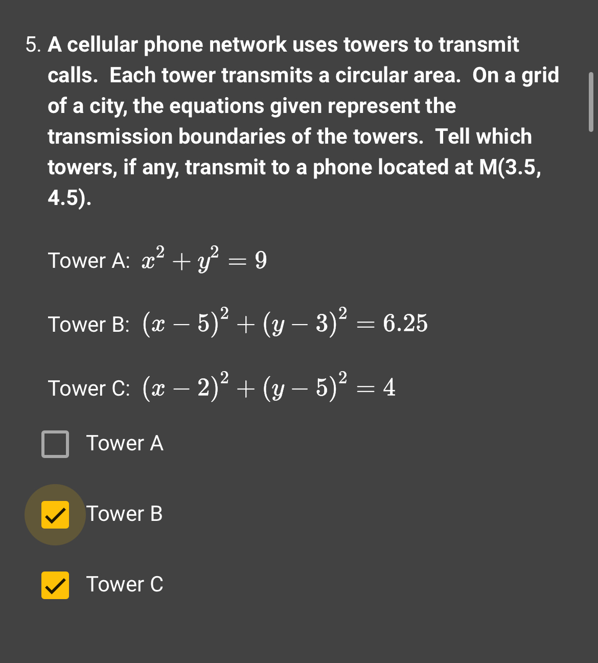 Solved A cellular phone network uses towers to transmit | Chegg.com