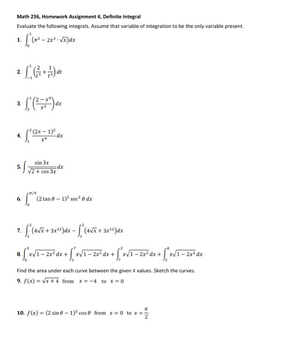Solved Math 236, Homework Assignment 4, Definite Integral | Chegg.com