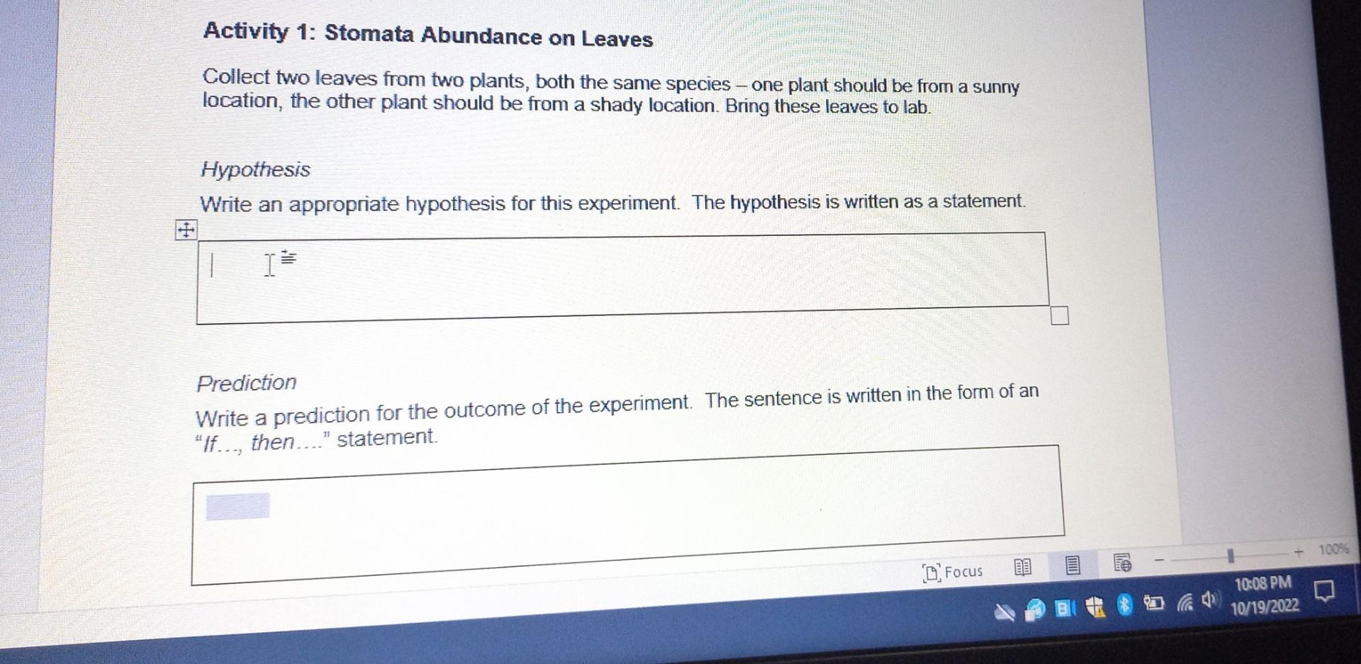 Activity 1: Stomata Abundance on Leaves Collect two | Chegg.com