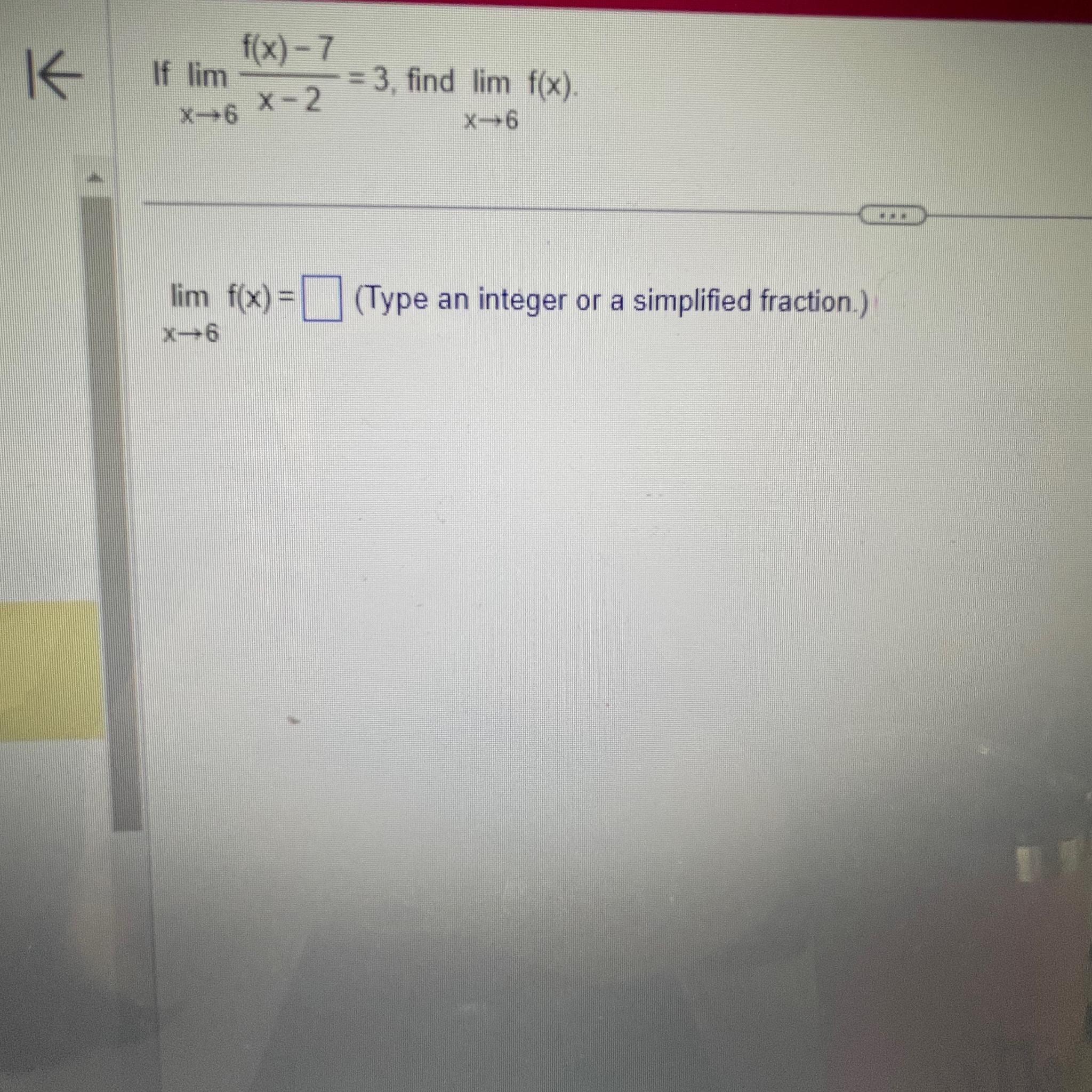Solved limx→6f(x)=, (Type an integer or a simplified | Chegg.com