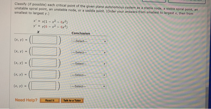 Solved Classify (if possible) each critical point of the | Chegg.com