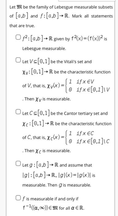Solved Let M be the family of Lebesgue measurable subsets | Chegg.com