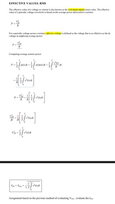 EFFECTIVE VALUES: RMS The effective value of a | Chegg.com