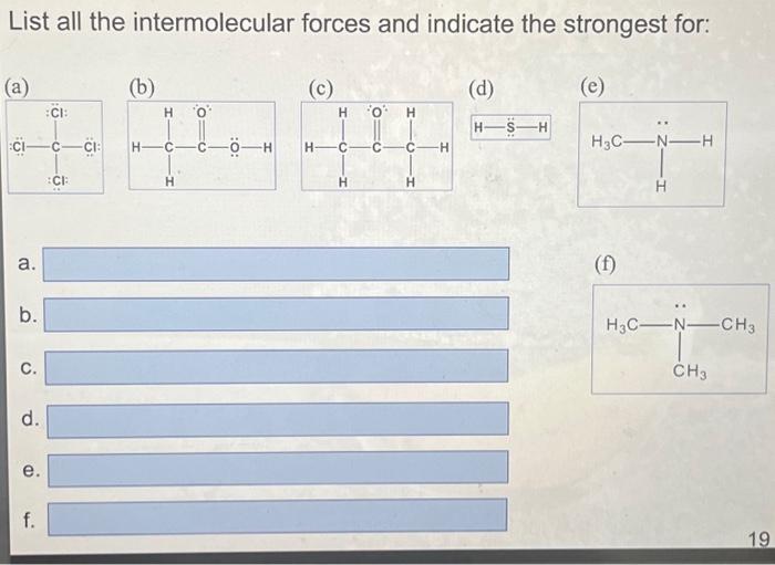 Solved List all the intermolecular forces and indicate the | Chegg.com