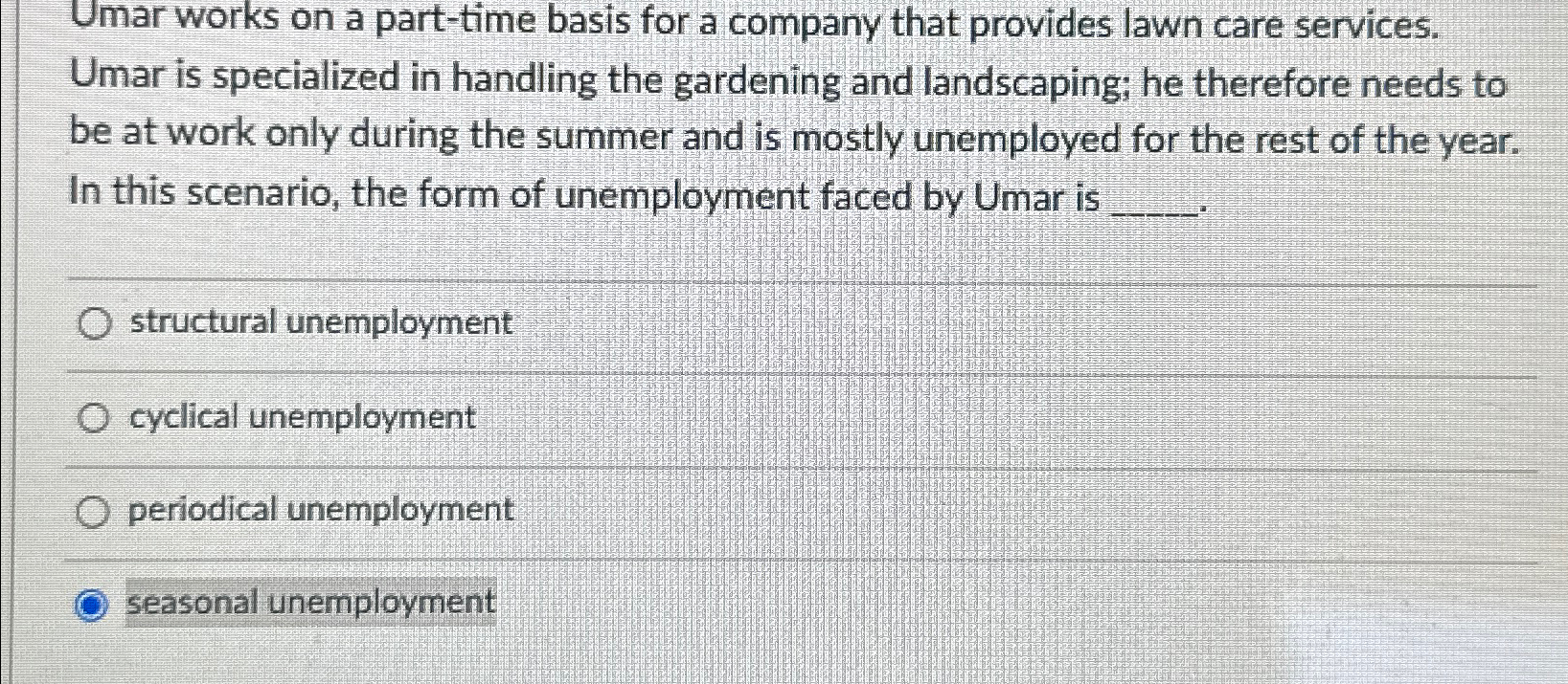 Solved Umar works on a part-time basis for a company that | Chegg.com