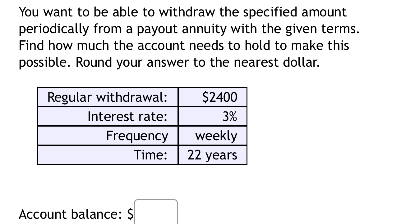 Solved You want to be able to withdraw the specified amount | Chegg.com