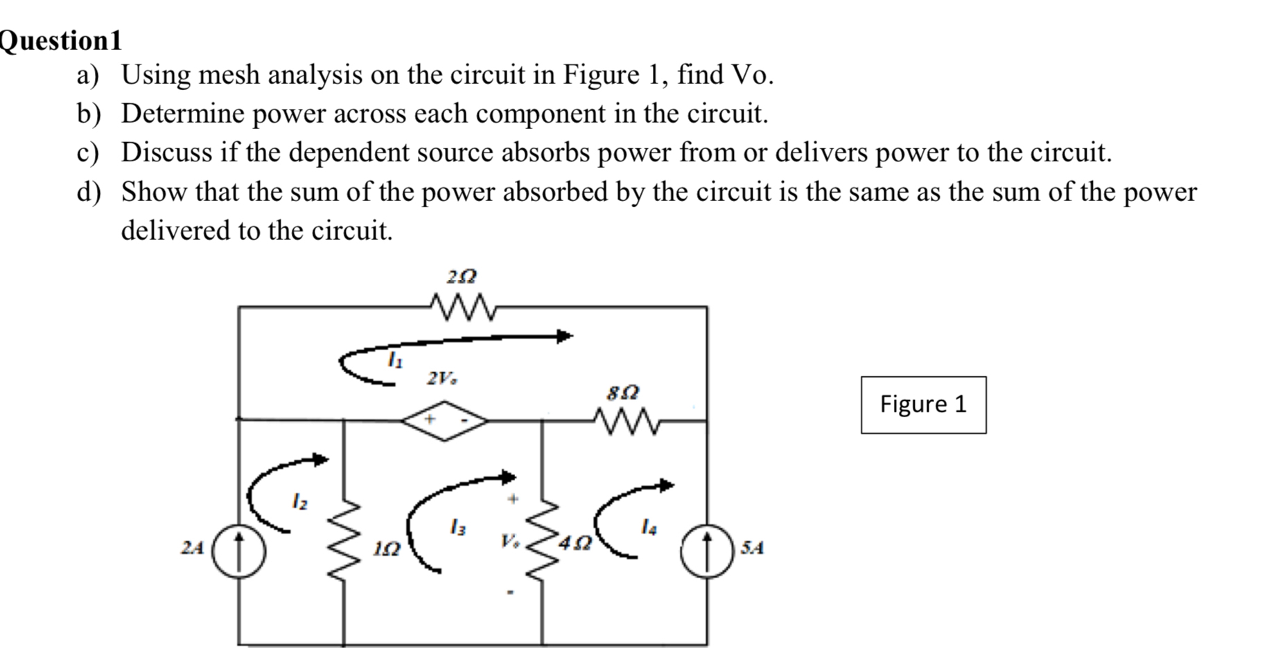 Solved Question1a ﻿using Mesh Analysis On The Circuit In