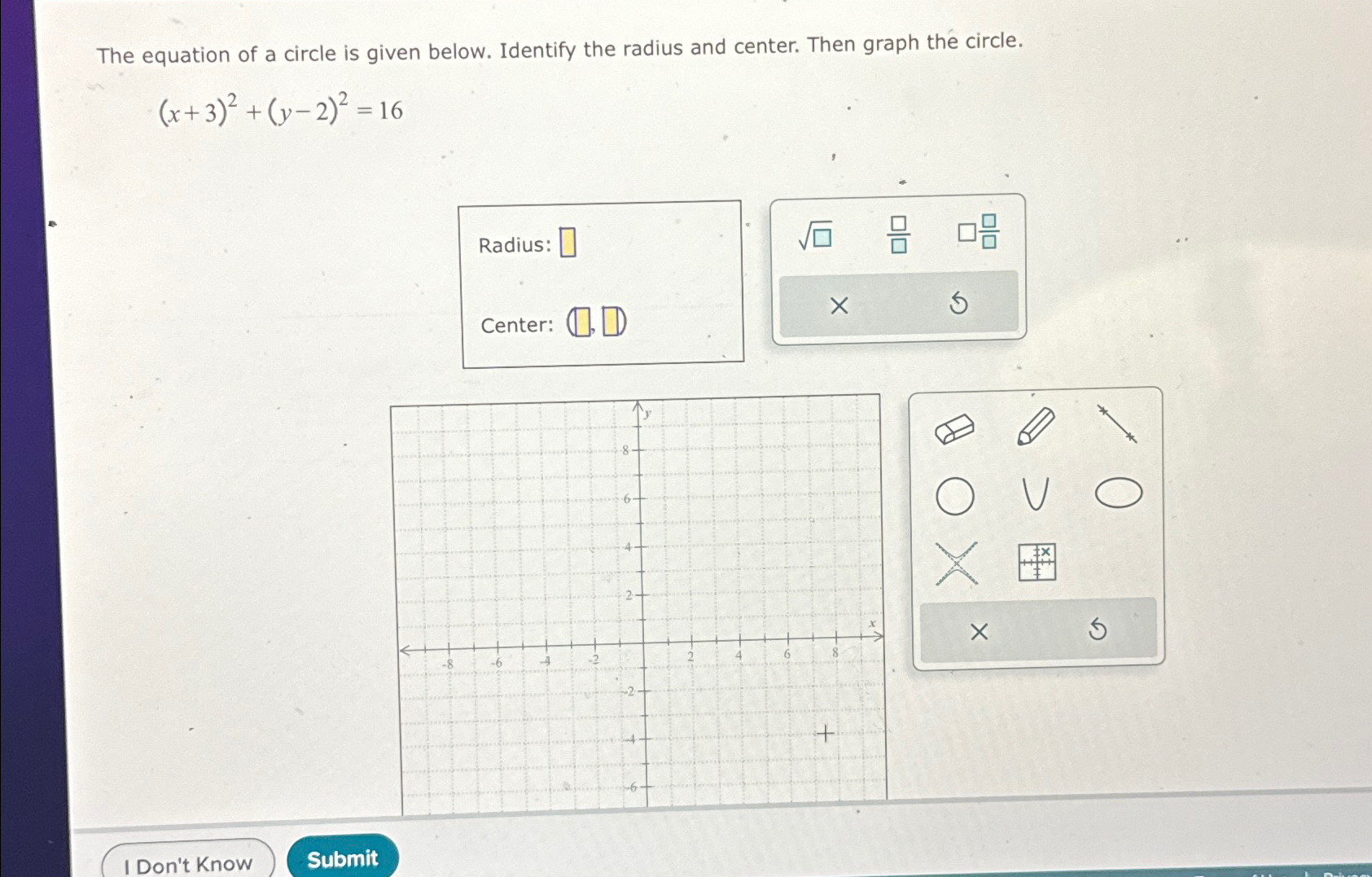 The equation of a circle is given below. Identify the | Chegg.com