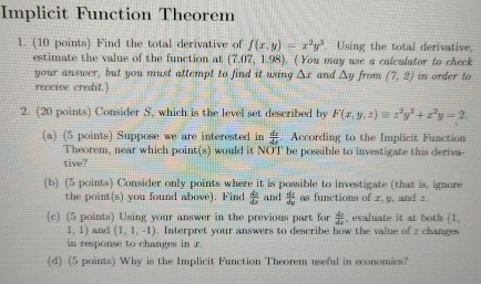 Solved Implicit Function Theorem(10 ﻿points) ﻿Find the total | Chegg.com