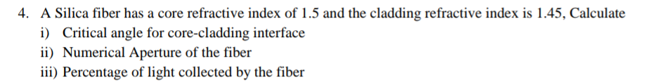 Solved 4. A Silica fiber has a core refractive index of 1.5 | Chegg.com