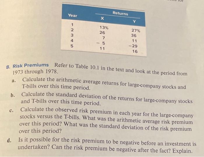 8. Risk Premiums Refer to Table 10.1 in the text and | Chegg.com