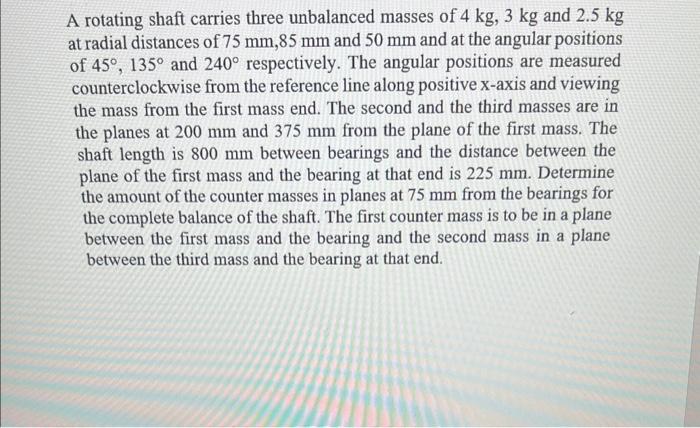 Solved A rotating shaft carries three unbalanced masses of 4 | Chegg.com