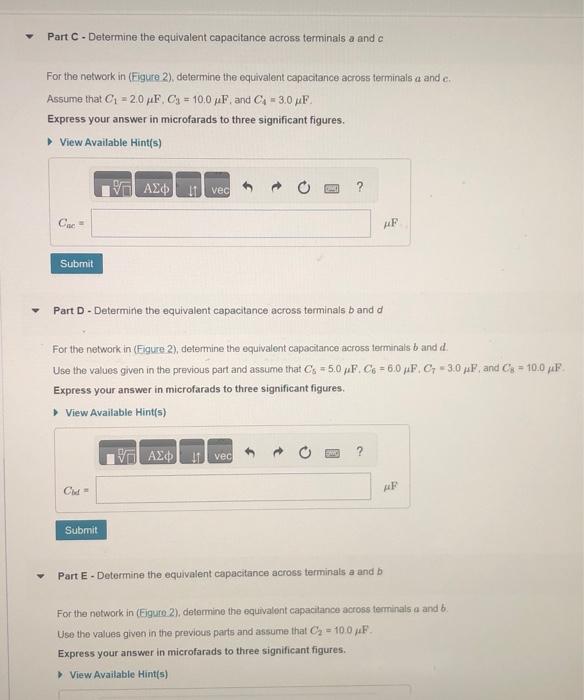Solved Part C - Determine the equivalent capacitance across | Chegg.com