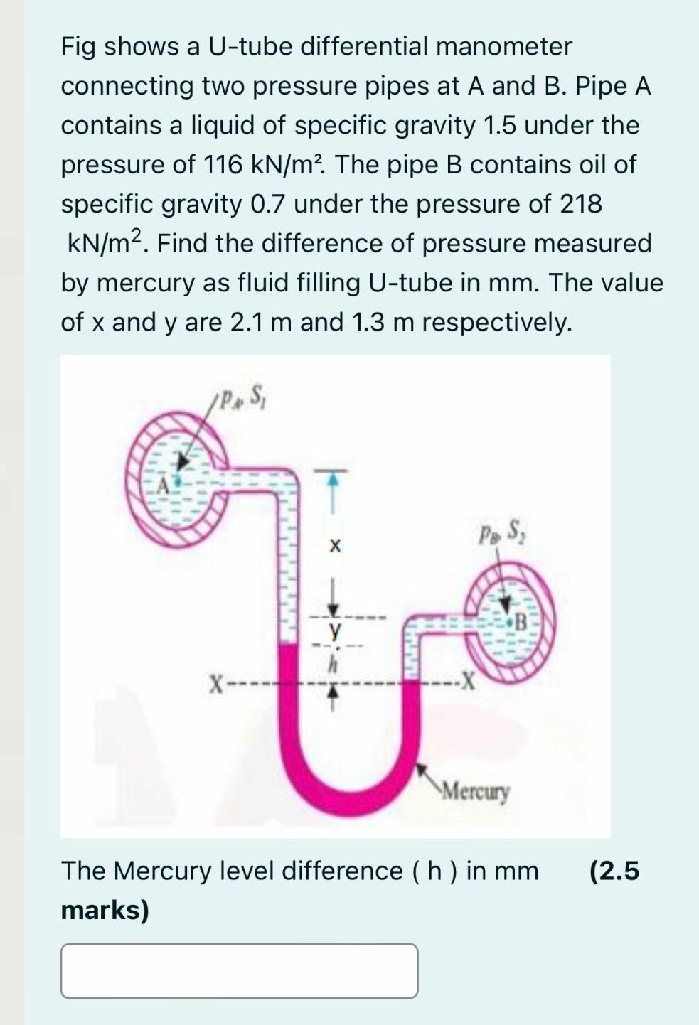 Solved Fig shows a U-tube differential manometer connecting | Chegg.com