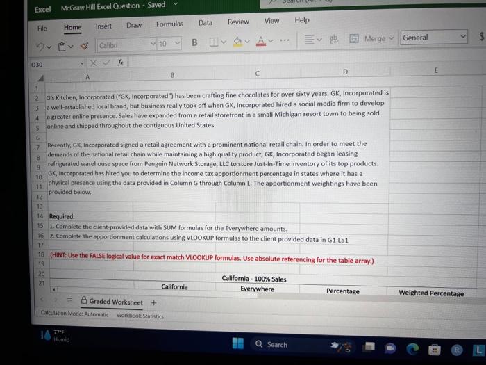 Excel McGraw Hill Excel Question - Saved File Home | Chegg.com