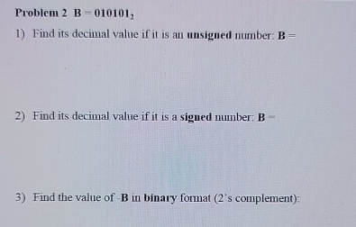 Solved Problem 2B=0101012Find its decimal value if it is an | Chegg.com