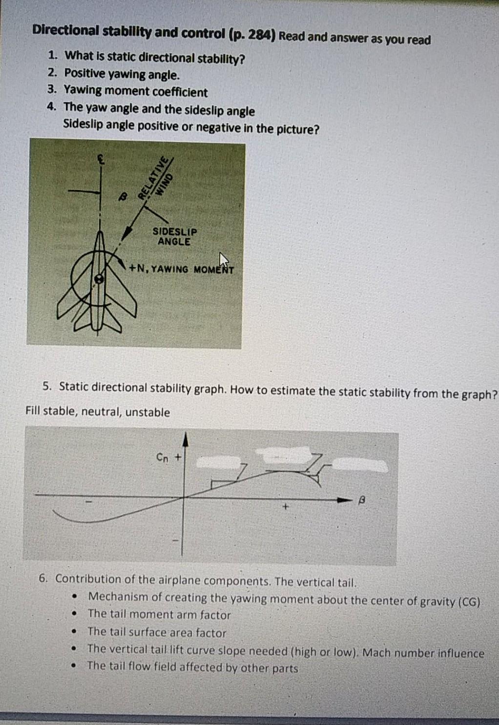 Solved Directional stability and control (p. 284) Read and | Chegg.com