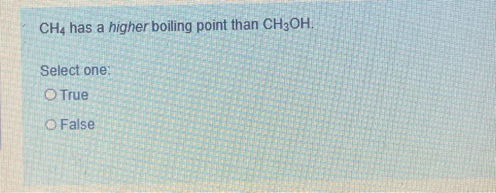 Solved CH4 has a higher boiling point than CH3OH. Select | Chegg.com
