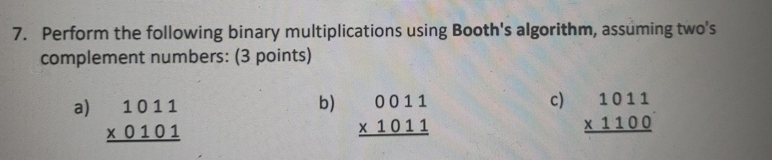 Solved 7 Perform The Following Binary Multiplications Using 7008