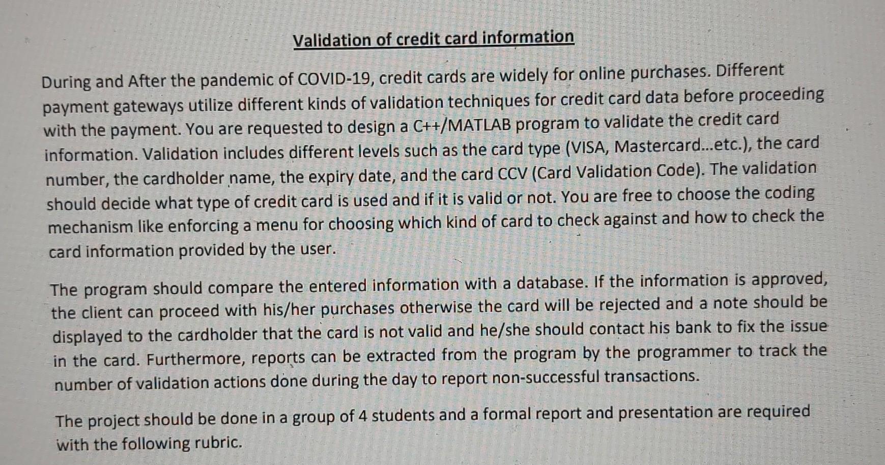 Validation of credit card information During and | Chegg.com