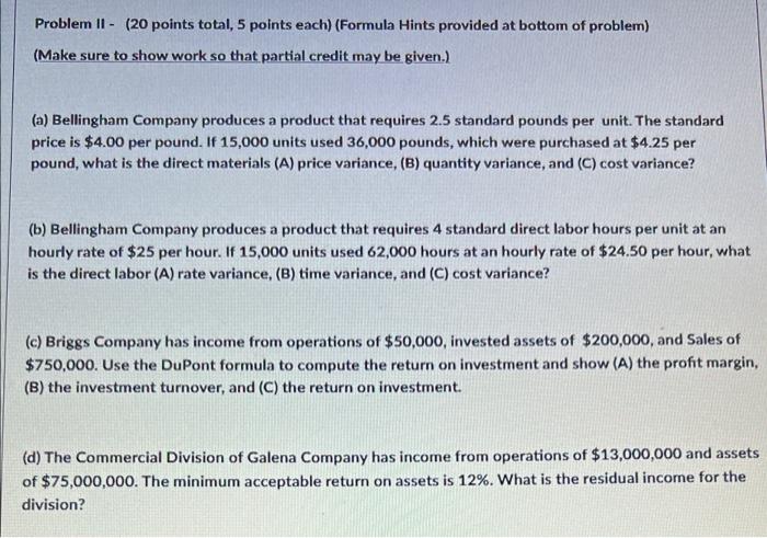 Solved Problem II - (20 points total, 5 points each) | Chegg.com