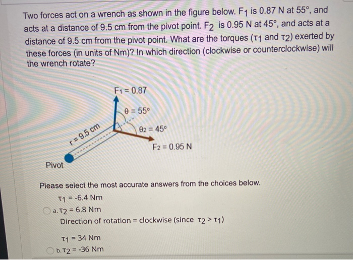 Solved Two forces act on a wrench as shown in the figure | Chegg.com