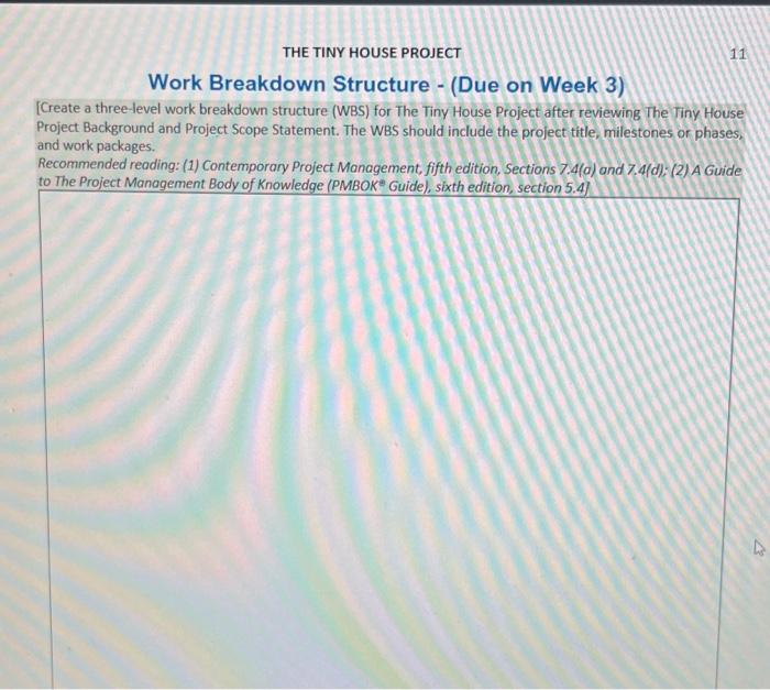 Solved THE TINY HOUSE PROJECT 11 Work Breakdown Structure - | Chegg.com
