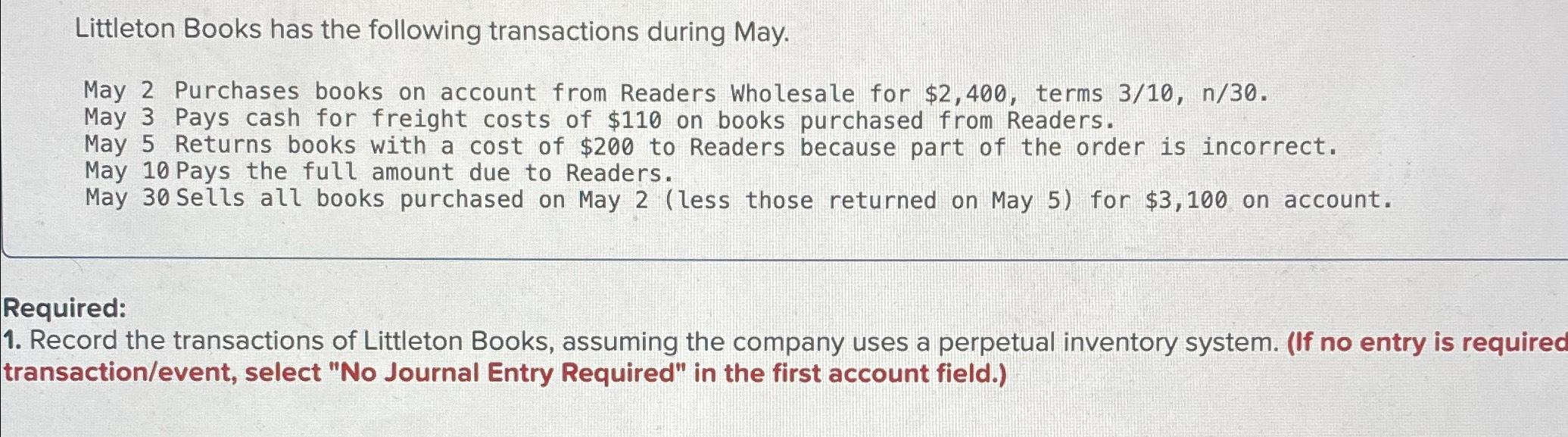 Solved Littleton Books has the following transactions during | Chegg.com