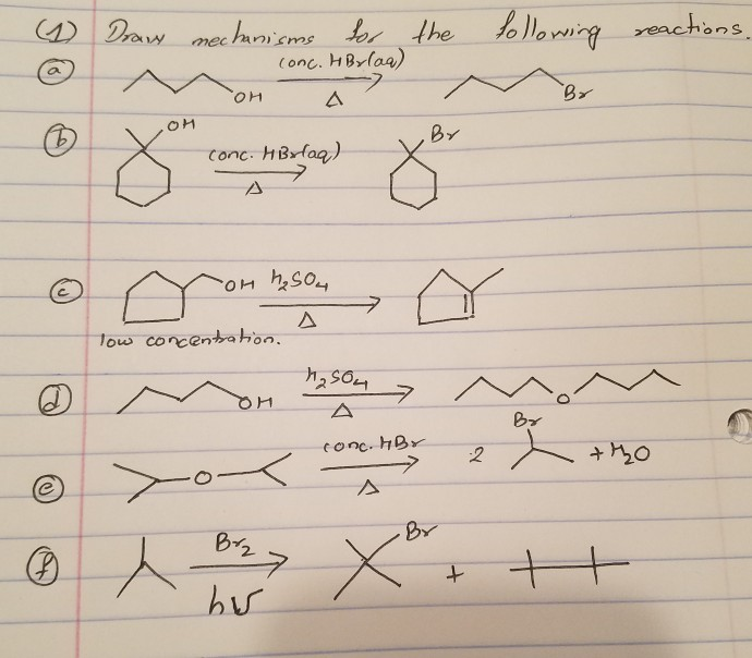 Solved Drawy mechanisms for the following reactions. conc. H | Chegg.com