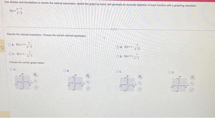 Solved f(x)=x−2x−1 Rewrite the rational expression. Choose | Chegg.com