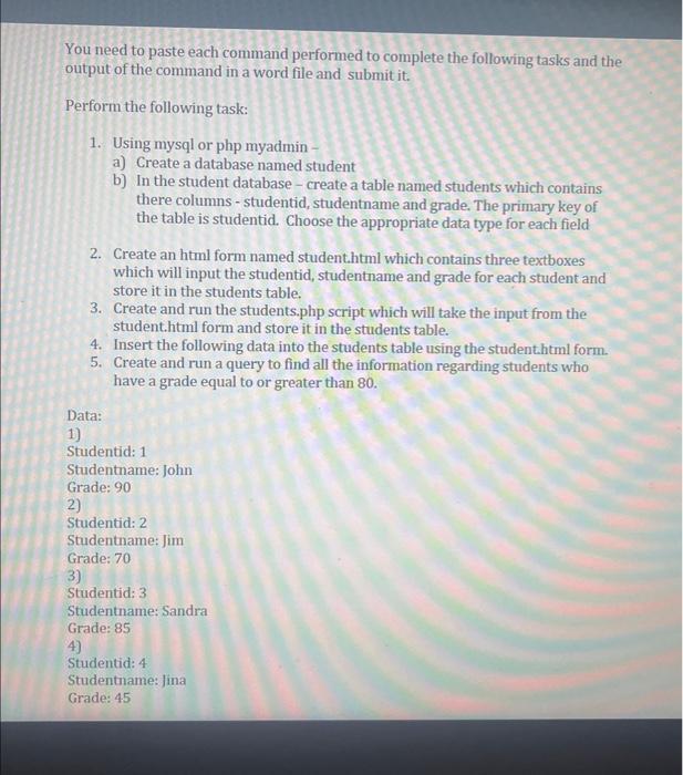 Solved You need to paste each command performed to complete | Chegg.com
