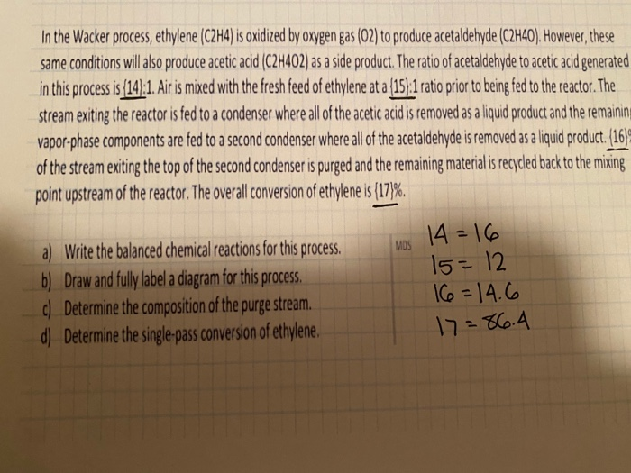 Solved In the Wacker process, ethylene (C2H4) is oxidized by | Chegg.com