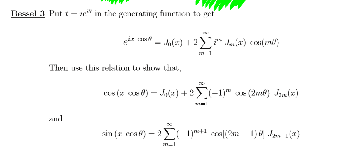Solved Bessel 3? ﻿Put t=ieiθ ﻿in the generating function to | Chegg.com