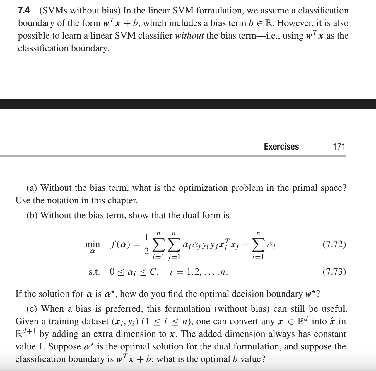 Solved (a) ﻿Without the bias term, what is the optimization | Chegg.com