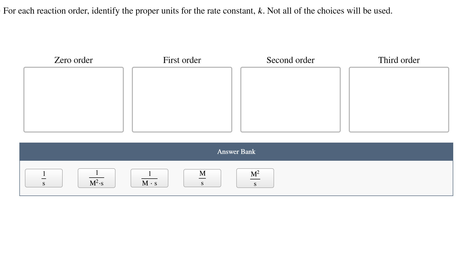 Solved For each reaction order, identify the proper units | Chegg.com