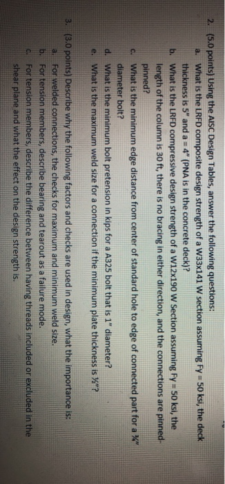 2. (5.0 points) Using the AISC Design Tables, answer | Chegg.com