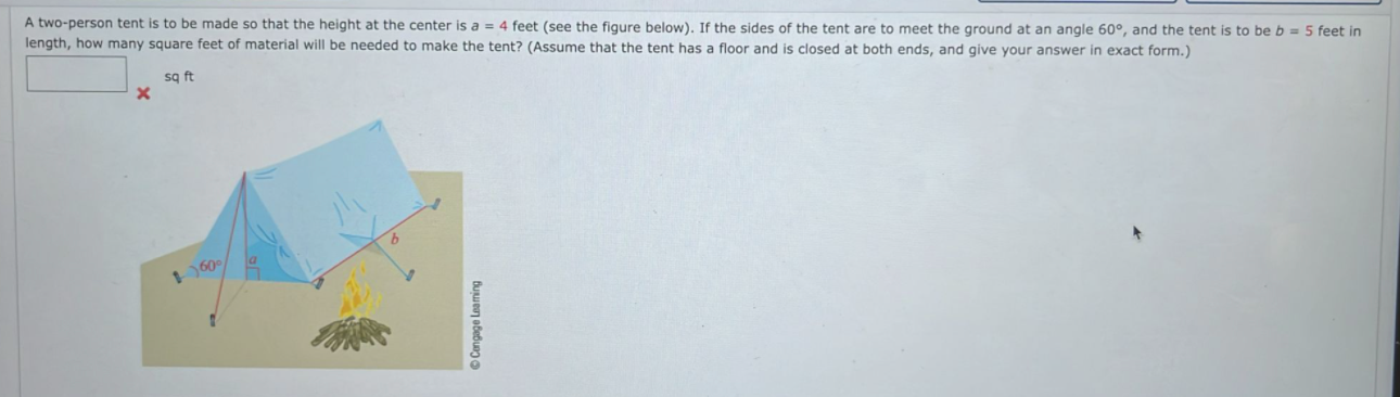 Solved A two-person tent is to be made so that the height at | Chegg.com