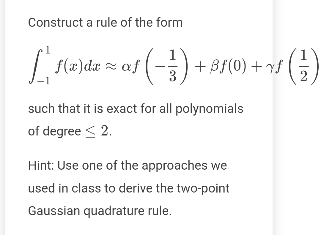 Solved Construct a rule of the form 1 1 nas [ f(x)dx = af + | Chegg.com