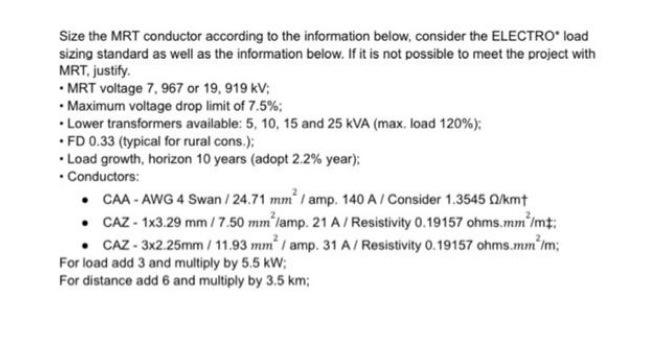 Solved Size the MRT conductor according to the information | Chegg.com